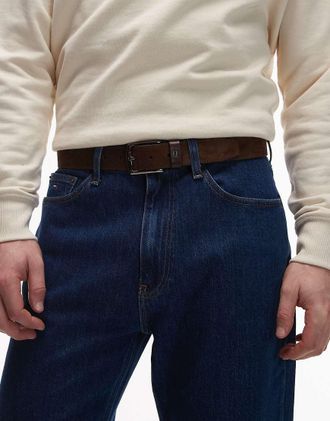 Tommy Hilfiger Denton - Wildlederg&uuml;rtel in Braun, 3,5 cm breit-Brown