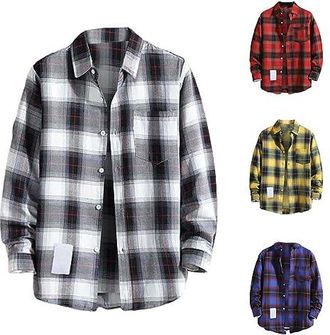 Generic Chemise &agrave; carreaux &agrave; manches longues pour hommes : chemises d&eacute;contract&eacute;es avec boutonn&eacute;es chemise d&eacute;contract&eacute;e surdimensionn&eacute;e chemise de b&ucirc;cheron l&eacute;g