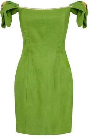 Elisabetta Franchi Femme, Robes, Vert, Taille: 38 FR Mini-robe en m&eacute;lange de lin