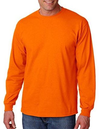 Gildan T-Shirt &agrave; manches longues - Homme orange Orange fluo (Safety Orange) Medium