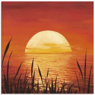 Artland ARTland Wanddeko Glasbilder Wandbild Glas Bild einteilig Quadratisch Natur Strand Küste Sonnenuntergang Ozean Sonne Maritim T4NG