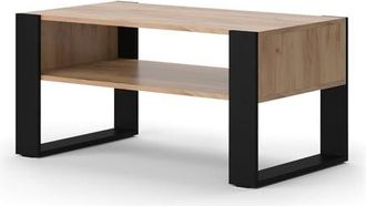 Vicco Table Basse Olli, Chêne de Force doré/Noir, 92 x 52,4 cm avec Tablette