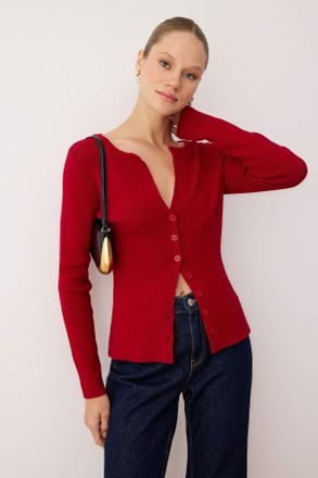 Trendyol Langer taillierter Cardigan - Bordeaux