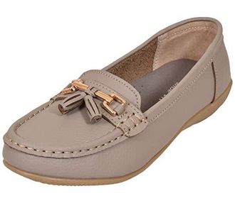 Jo & Joe Mocassins pour femme en cuir avec semelle à talon légèrement compensé, style décontracté, confortable, chaussures de travail,Coupe Large Nautique - Ch
