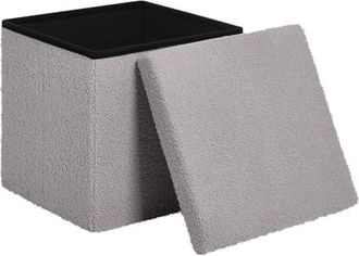 Woltu Pouf de Rangement Carré, Banc Coffre Pliable avec Couvercle Amovible, en MDF et Tissu Teddy, pour Entrée, Salon, Chambre, 38x38x37 cm, Gris Clair