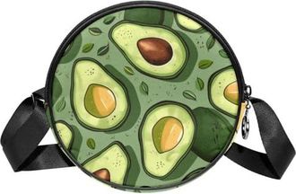 Generic Petit sac &agrave; bandouli&egrave;re rond pour femme, motif avocat, fruits, sac &agrave; dos &agrave; bandouli&egrave;re avec fermeture &eacute;clair et bretelles r&eacute;glables