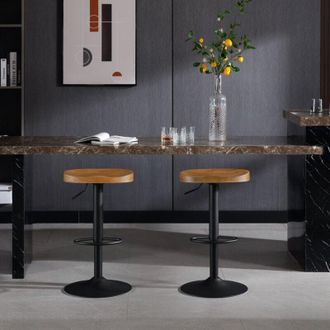 Woltu 1x Barhocker, H&ouml;henverstellbar 360&deg; Drehbar, Hocker mit Sattelsitz Fu&szlig;st&uuml;tze, Drehhocker aus Massivholz Metall, Schminkhocker Arbeitshocker, Braun