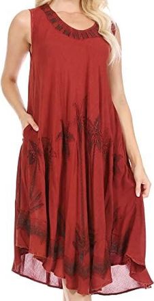 Sakkas 117 Robe Courte Caftan Débardeur Aquarelle Palmier - Brique/Taille Unique