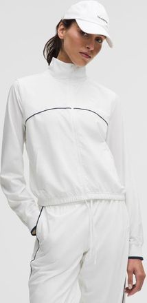 lululemon Court Rival Tennis-Trainingsjacke f&uuml;r Frauen - Gr&ouml;&szlig;e 10 in White/Club Blue