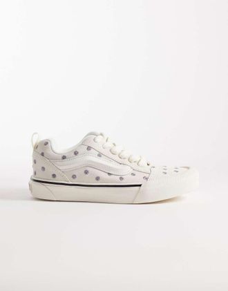 Vans Knu Skool - Baskets &agrave; fleurs brod&eacute;es - Blanc