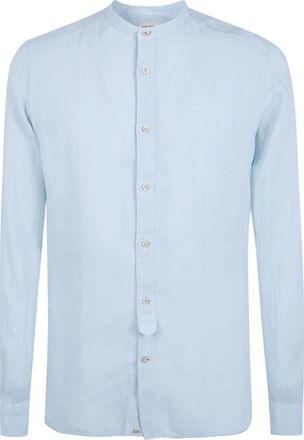 Tintoria Mattei Homme, Chemises, Bleu, Taille: L Chemise en lin &agrave; col mandarin