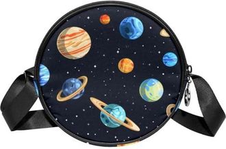 Generic Sac &agrave; bandouli&egrave;re rond pour femme, motif symboles plan&egrave;tes, petit sac &agrave; bandouli&egrave;re avec fermeture &eacute;clair, bretelles r&eacute;glables, sac &agrave; main rond d&eacute;cont