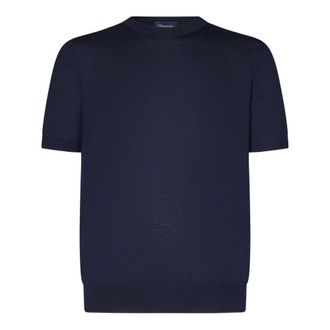 Drumohr Blaues Kaschmir Seiden T-Shirt und Polo - - Tops - Herren - Blau - M