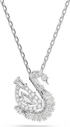 Swarovski Collier pendentif Swan, cristaux Zirconia incolores de tailles variées, pendant en forme de cygne, chaîne en métal rhodié