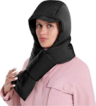 Generic Wasserdichter Schal mit Kapuze, Daunenjacke und Schal | integrierter Geh&ouml;rschutz f&uuml;r M&auml;nner und Frauen, Schwarz, riferimento alla descrizione