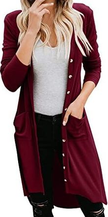 Generic Cardigan long pour femme, manteau en tricot de couleur unie avec poches, cardigan l&eacute;ger &agrave; simple boutonnage, cardigan basique pour printemps et automn