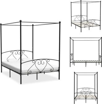 vidaXL Cadre de lit sans matelas avec baldaquin noir 160x200 cm métal - Cadre De Lit - Lit à Baldaquin - Lit Double - Lit Métal - Literie