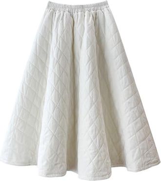 Minetom Jupe Longue Femme Matelass&eacute; Jupe Taille Haute Hiver Vintage Taille &Eacute;lastique Swing &Eacute;vas&eacute;e Midi Jupe A-Line Pliss&eacute;e Jupe avec Poches Casual Party A Bla