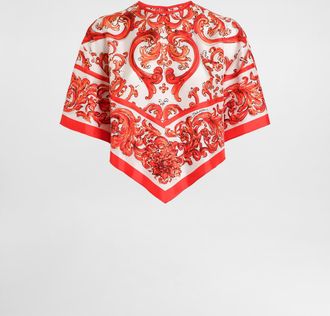 Dolce & Gabbana Top Aus Seide Mit Majolika-print - Frau Blusen Und Tops Mehrfarbig 36
