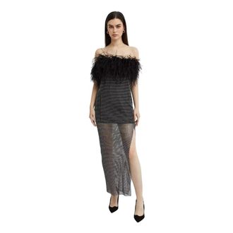 Santa Brands Kleid mit Federn - - Dresses - Damen - Schwarzk - XS/S