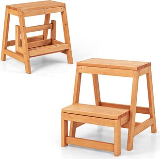 Giantex Klapptritt mit 2 Stufen, Tritthocker aus Tannenholz, Pflanzenst&auml;nder aus Tannenholz, Klapphocker f&uuml;r Kinder, Erwachsene, maximale Belastung 250 kg, 50