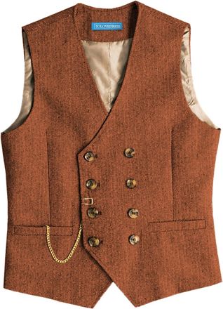 Solovedress Mens Vintage Wolle Anzugweste Regular Fit Weste Anzug Weste f&uuml;r Hochzeit Groomsmen(Orange,XXXL)