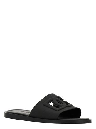 Dolce & Gabbana Mens Sandals Slip-On Rubber Logo Black Thermoplastic Polyurethane