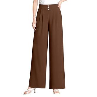 Generic Pantalon pour femme &acirc;g&eacute;e - Pantalon doux et fluide taille haute &agrave; enfiler &agrave; jambe large &eacute;vas&eacute;e pour les femmes &acirc;g&eacute;es de plus de 50 ans, marron, 4XL
