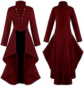 Generic Costume gothique en dentelle pour femme - Corset - Bouton - Manteau à queue de mort - Robe dHalloween pour femme, Rouge, S