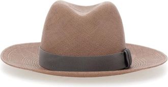 Brunello Cucinelli Femme, Accessoires, Brun, Taille: S Chapeau Fedora en Paille avec Bande de Cuir