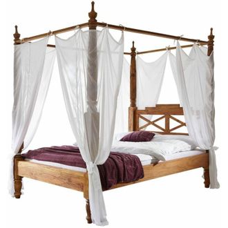 Massivmoebel24 Lit &agrave; baldaquin 180x200 Palissandre huil&eacute; Brun NATURE BROWN 532