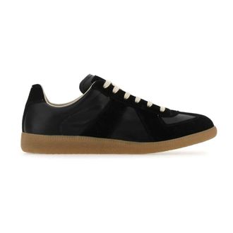 Maison Margiela Homme, Chaussures, Noir, Taille: 47 EU Baskets Replica en Cuir et Daim Noirs