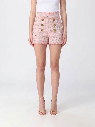 Balmain Short taille haute en tweed &agrave; motif abstrait avec boutons