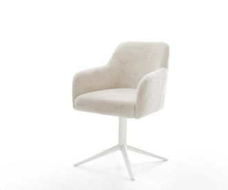 DELIFE Drehstuhl Greg-Flex Pl&uuml;sch Creme-Wei&szlig; Fu&szlig;kreuz Wei&szlig; 360&deg; drehbar Wippfunktion Taschenfederkern, Esszimmerst&uuml;hle