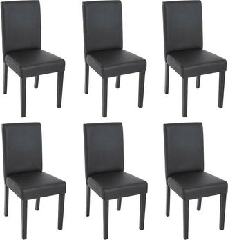 Mendler Mendler - Lot de 6 chaises de séjour Littau, simili-cuir, noir mat, pieds foncés