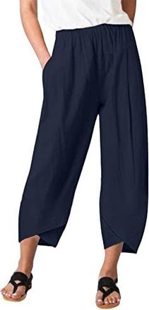 Generic Pantalon de bureau d&eacute;contract&eacute; pour femme - 8 poches - Taille &eacute;lastique - Pantalon de travail pour femme, bleu marine, XXL