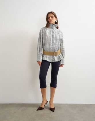 Topshop Hemd mit Stehkragen und Karomuster-Wei&szlig;