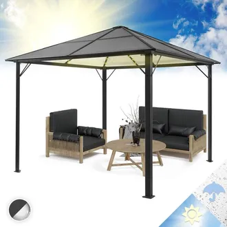 Blumfeldt Blumfeldt Pantheon Solid Sky Ambient Tonnelle de Jardin Waterproof en Aluminium 3x3m avec Toit Rigide en Polycarbonate Translucide Gris, Barnum