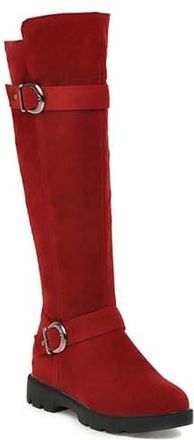 Generic Bottes d&eacute;quitation montantes pour femme avec sangle &agrave; boucle, fermeture &eacute;clair lat&eacute;rale, confortable, remorquage rond, talon compens&eacute; cach&eacute;, chaussure