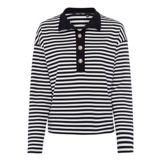 Marc Aurel Femme, Tops, Bleu, Taille: 38 FR Haut ray&eacute; style polo avec col montant boutonn&eacute;