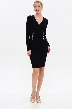 Passioni Midikleid mit Knöpfen mit V-Ausschnitt