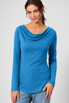 Hempage Hempage Damen vegan Langarmshirt Wasserfallkragen Atlantic Blue
