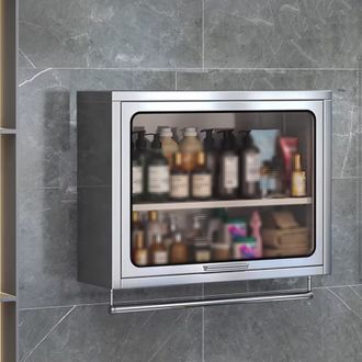 Generic Badezimmerschrank mit Klappt&uuml;r aus Sicherheitsglas Wandschrank Edelstahl Verstellbare Einlegeb&ouml;den Abgerundete Ecken Toilettenschrank Waschk&uuml;che f&uuml;r G