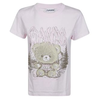 Ganni Basic Cotton Jersey Baby Fit Teddy Forest - - Tops - Damen - Rosa - M