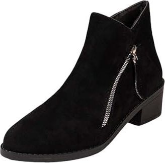 Generic Bottines pour femme &agrave; talon bas - Coupe large - Faciles &agrave; enfiler - Bottes de cowboy en daim pour femme - L&eacute;g&egrave;res et confortables - Chaudes - Avec fer