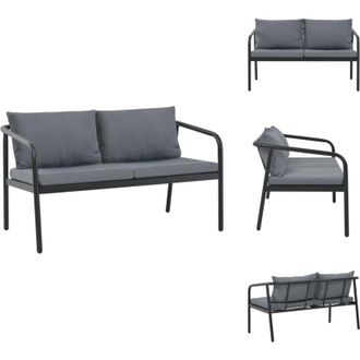 vidaXL 2-Sitzer-Gartenbank mit Auflagen Grau Aluminium - Aluminium Gartenm&ouml;bel - Outdoor Sofa - Gartensofa Grau - 2er Set - Lounge M&ouml;bel