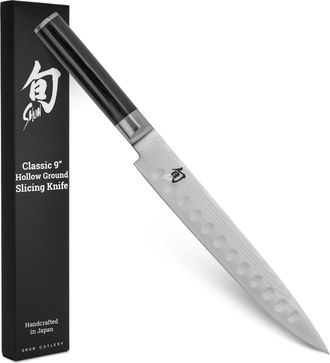 Shun KAI Shun Classic japanisches Schinkenmesser 23 cm Klingenl&auml;nge mit Kullenschliff - Damastmesser 32 Lagen VG MAX Kern - 61 (&plusmn;1) HRC - Pakkaholzgriff - 