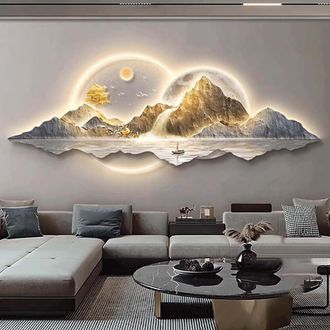 Generic Landscape 3D Wall Art Decor with LED Light, Neue chinesische Stil Wohnzimmer LED Wandlampe Malerei, Geeignet f&uuml;r Wohnzimmer, Eingangsbereich, Esszimme
