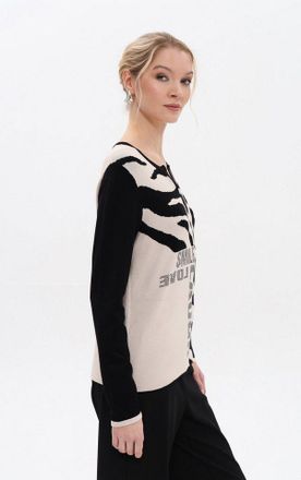 Passioni Strickpullover mit Animalprint-Mix