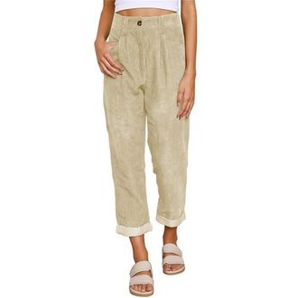 Generic Pantalon vintage d&eacute;contract&eacute; en velours c&ocirc;tel&eacute; taille haute avec poches pour femme, abricot, 3XL